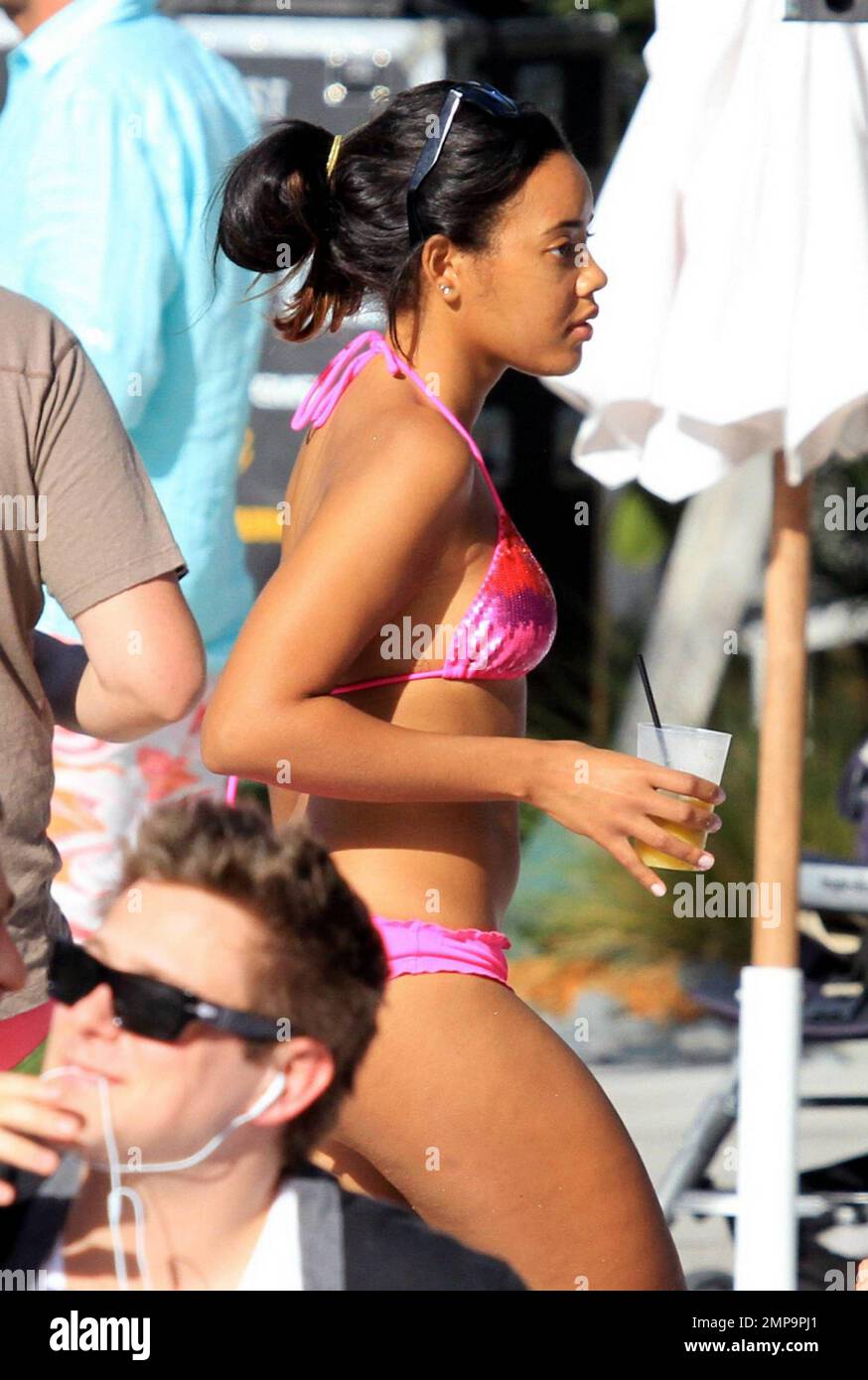 Daughter of RUN DMC's Rev Run, Angela Simmons wears a pink bikini while enjoying the South ...