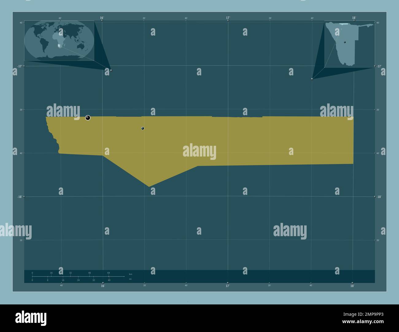 Ohangwena, region of Namibia. Solid color shape. Locations of major ...