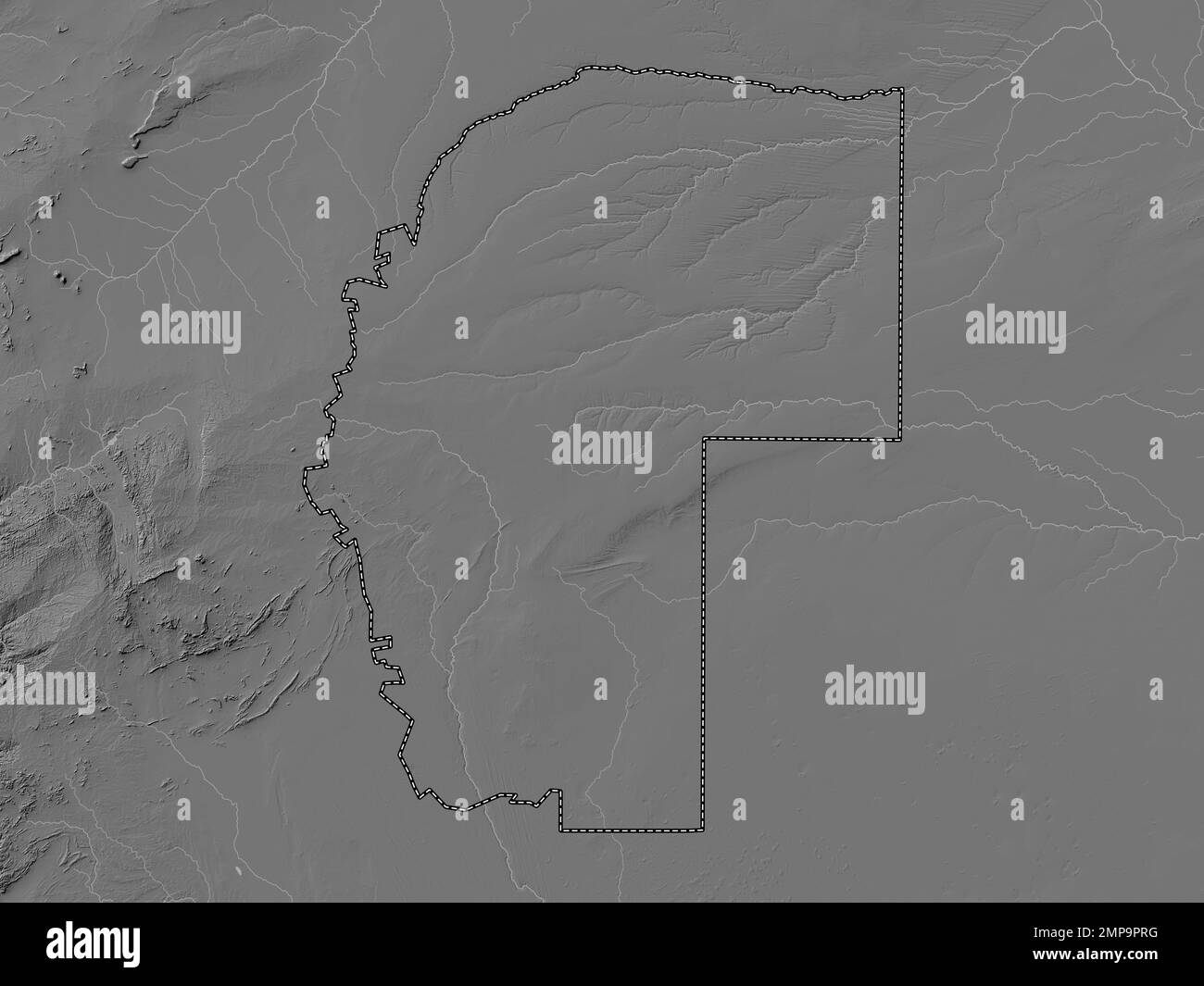 Omaheke, region of Namibia. Bilevel elevation map with lakes and rivers ...