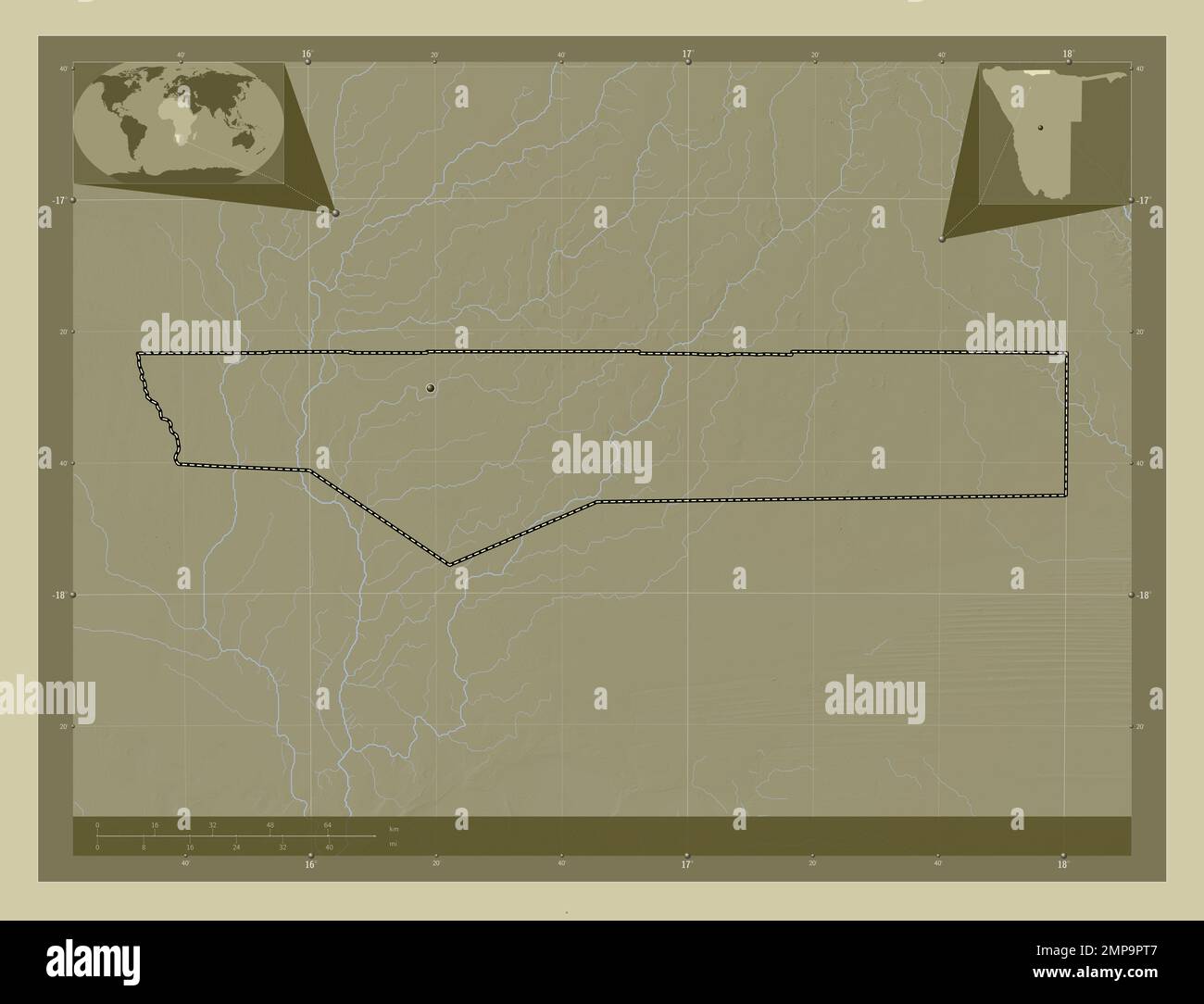 Ohangwena, region of Namibia. Elevation map colored in wiki style with ...