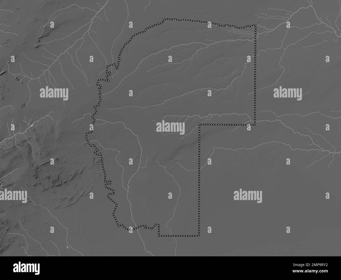 Omaheke, region of Namibia. Grayscale elevation map with lakes and ...