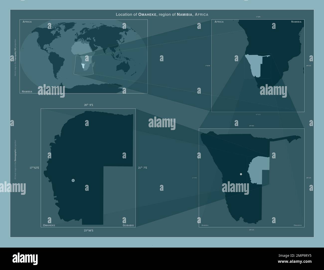 Omaheke, region of Namibia. Diagram showing the location of the region ...
