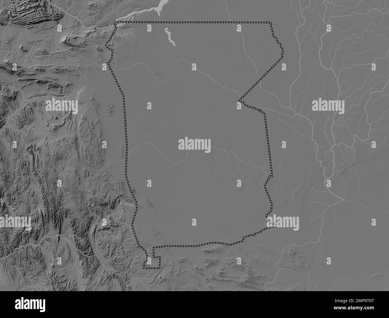 Omusati, region of Namibia. Bilevel elevation map with lakes and rivers ...