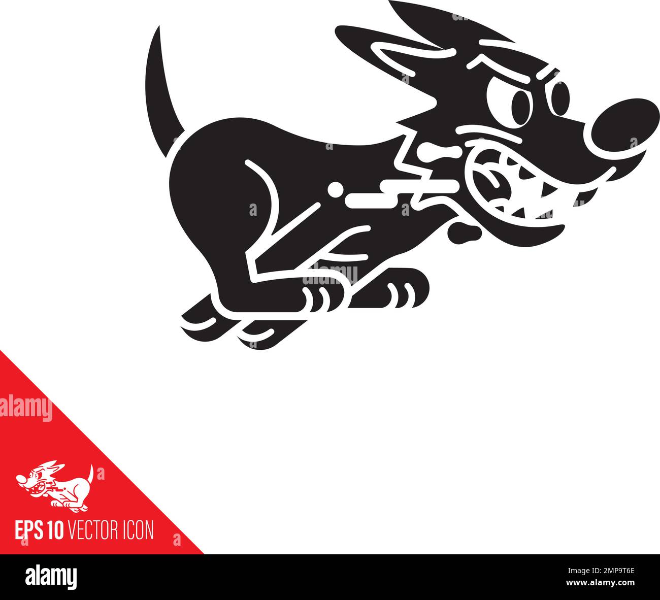 Mad dog running and slobbering cartoon character vector glyph icon ...