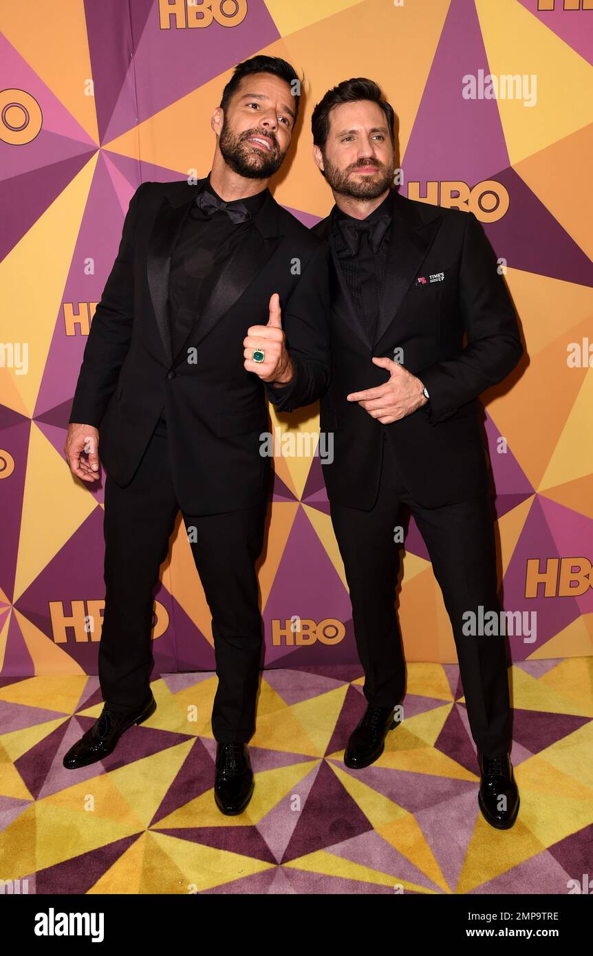 Ricky Martin, left, and Edgar Ramirez arrive at the HBO Golden Globes ...