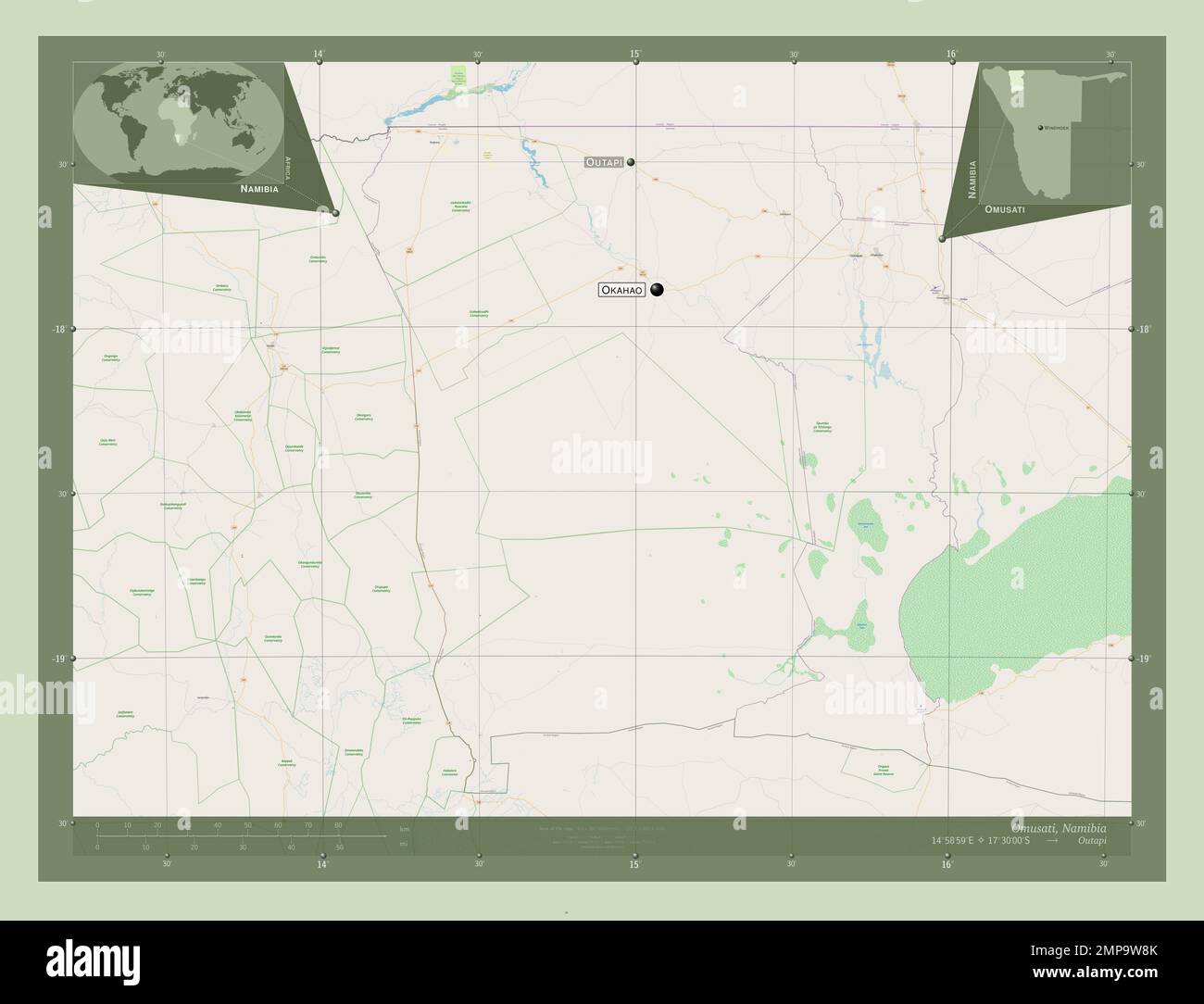 Omusati, region of Namibia. Open Street Map. Locations and names of ...