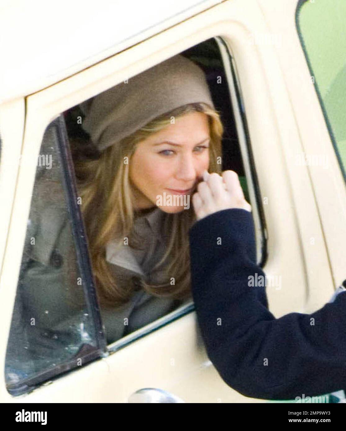 Exclusive!! Actress Jennifer Aniston has her makeup retouched on the ...