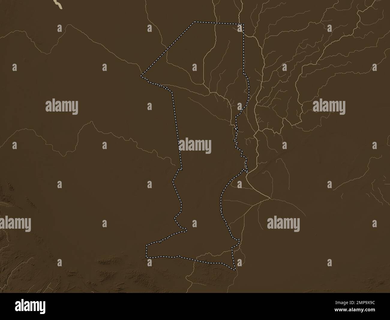 Oshana, region of Namibia. Elevation map colored in sepia tones with ...