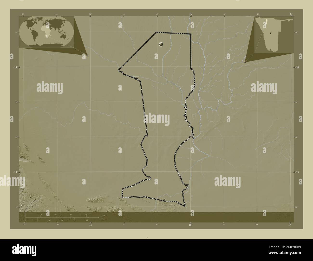 Oshana, region of Namibia. Elevation map colored in wiki style with ...