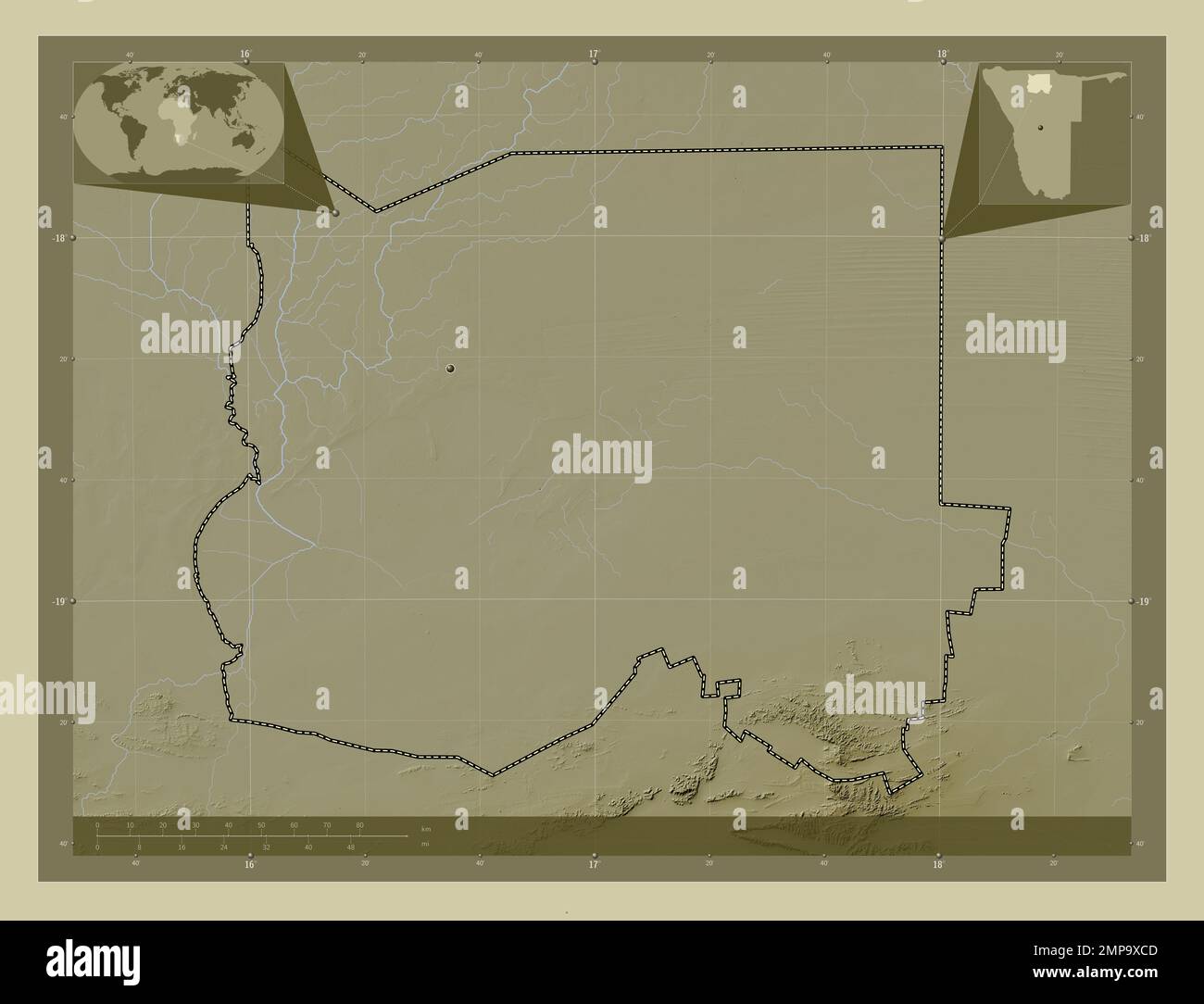 Oshikoto, region of Namibia. Elevation map colored in wiki style with ...