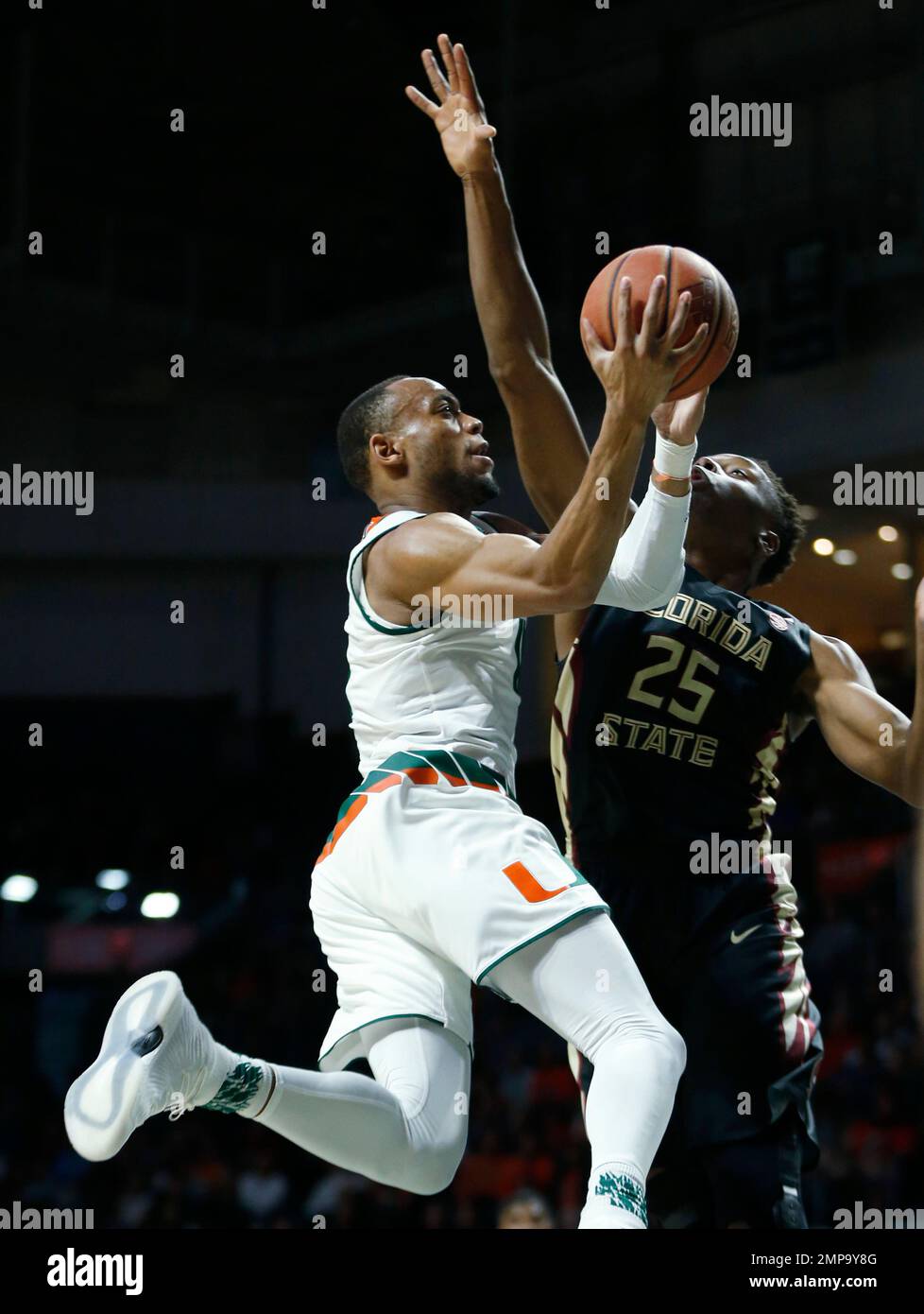 Miami guard Bruce Brown Jr. goes up for a shot against Florida State ...