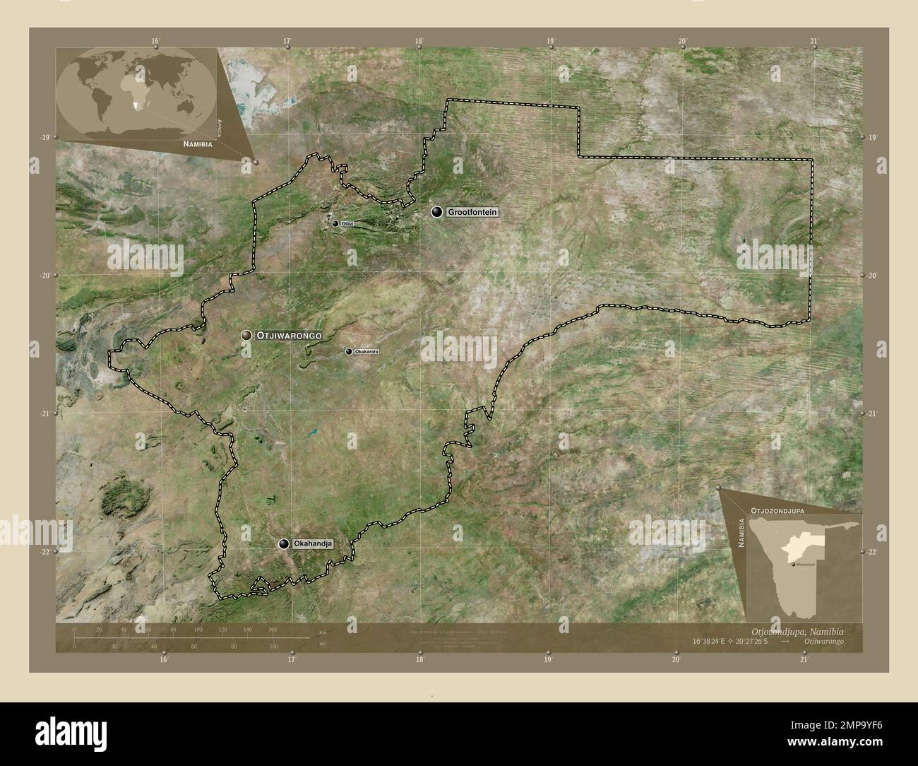 Otjozondjupa, region of Namibia. High resolution satellite map ...