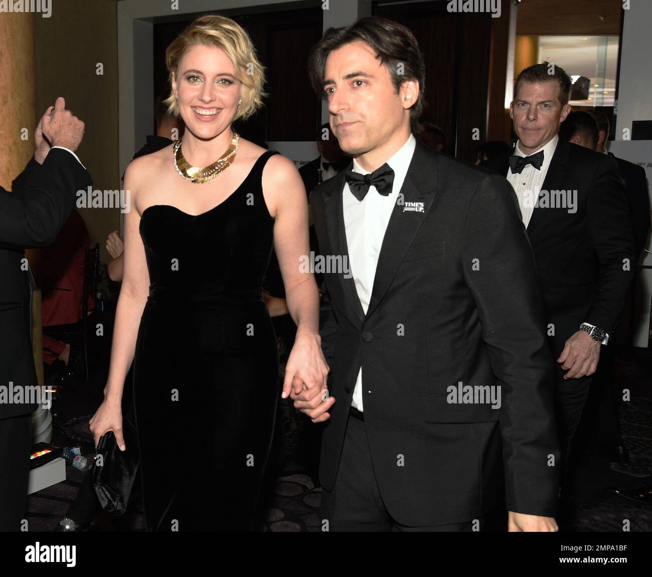 Greta Gerwig, left, and Noah Baumbach attend the 75th annual Golden ...