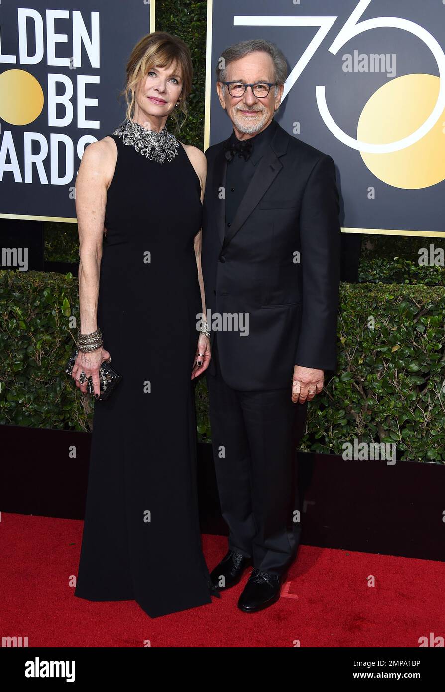 Kate Capshaw, left, and Steven Spielberg arrive at the 75th annual ...