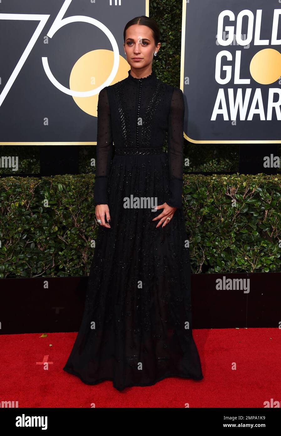 Alicia Vikander arrives at the 75th annual Golden Globe Awards at the ...
