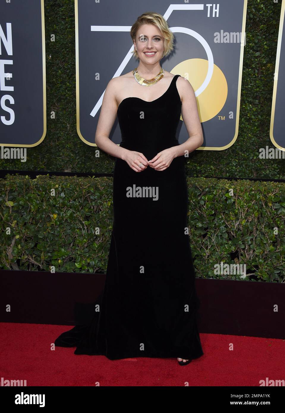 Greta Gerwig arrives at the 75th annual Golden Globe Awards at the ...