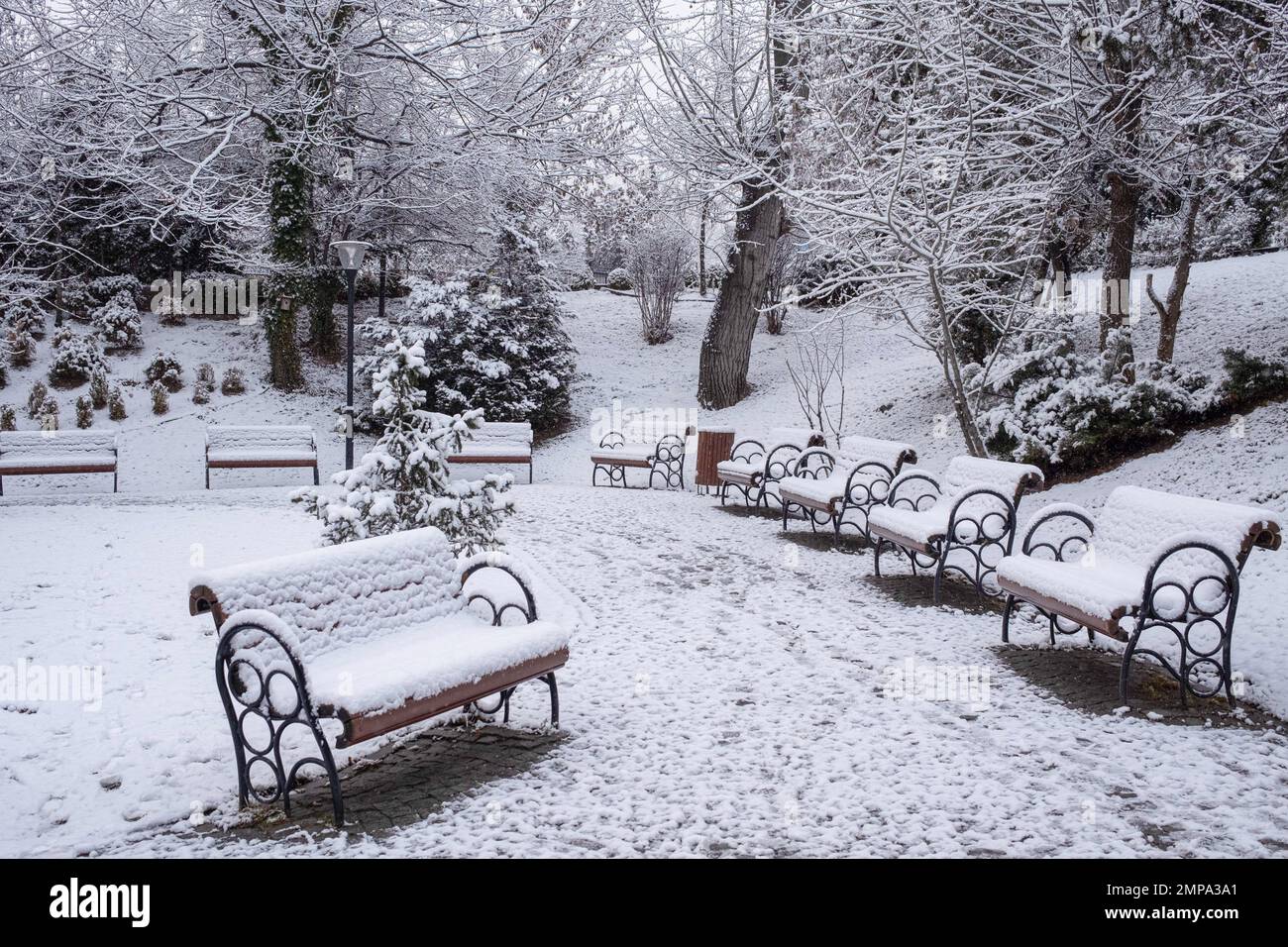 Ankara, Turkey. 31st Jan, 2023. Snow seen on benches at the park. The ...