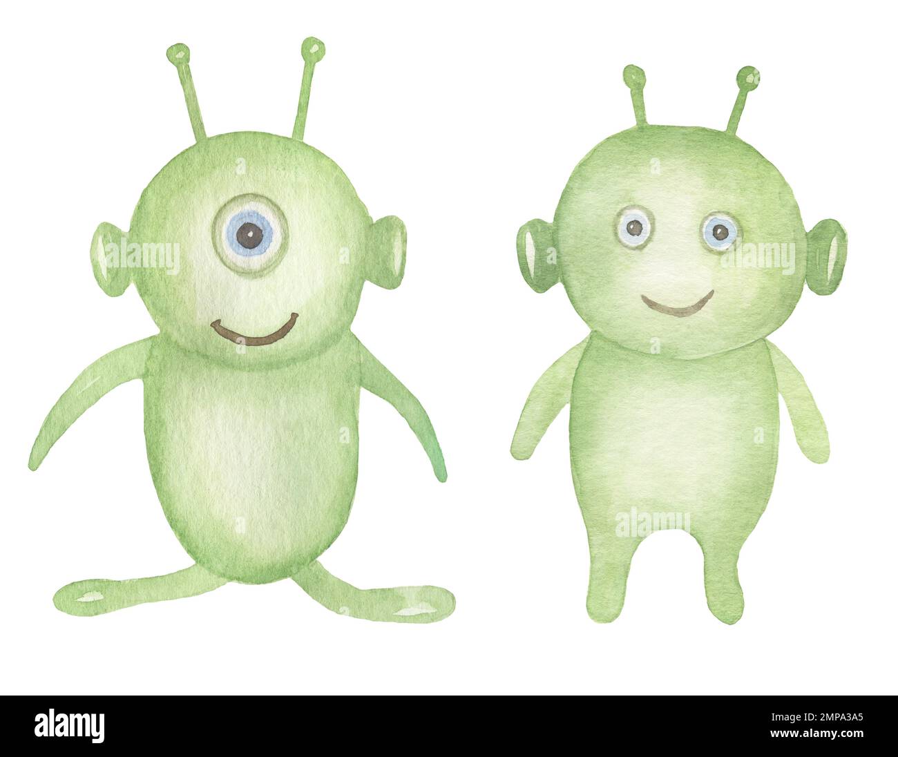 Watercolor aliens illustration set, Cute little monsters clip art, kids ...