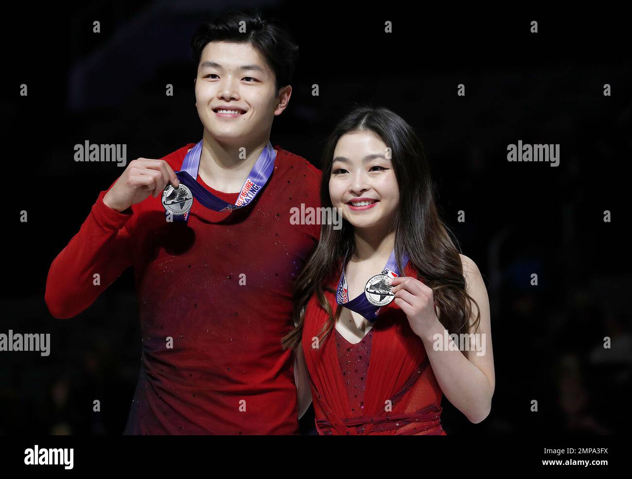 Alex Shibutani, left, and Maia Shibutani pose after finishing second in ...