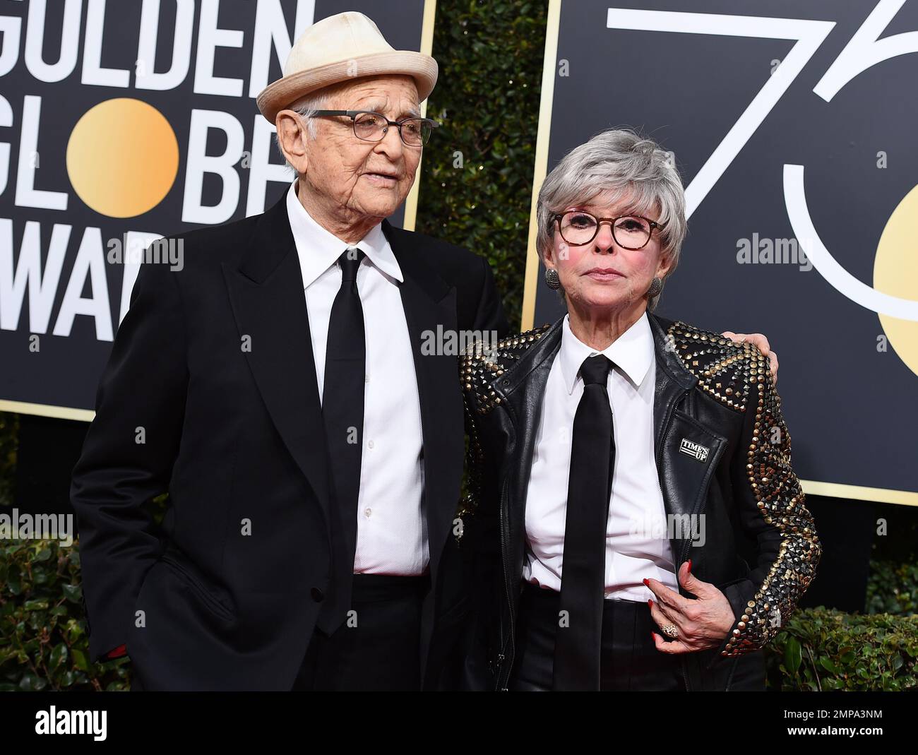 Norman Lear, left, and Rita Moreno arrive at the 75th annual Golden ...