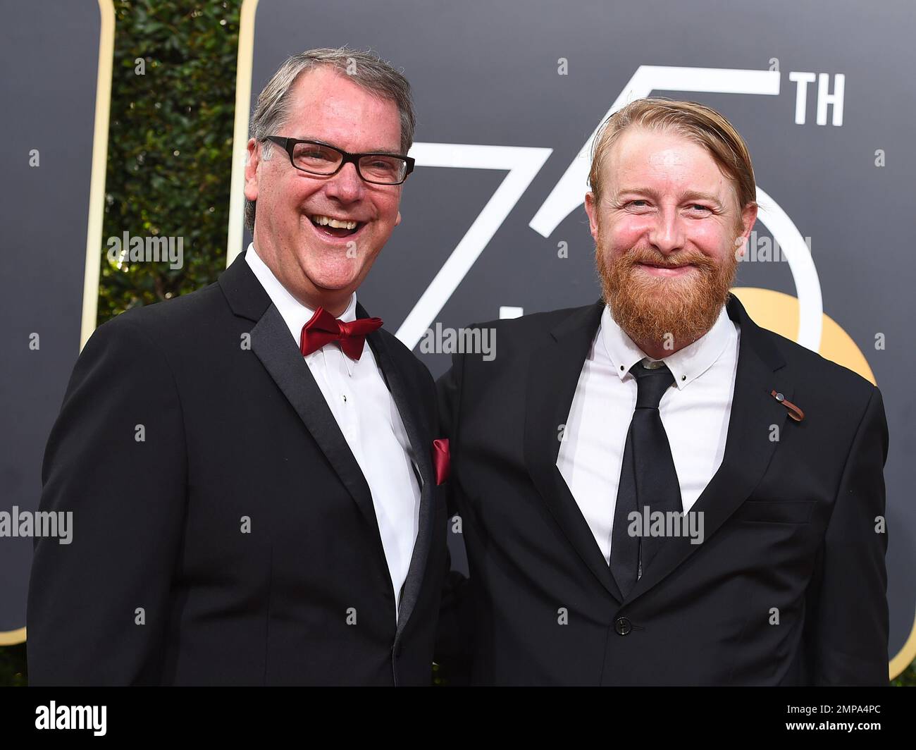 Sean Bobbitt, left, and Hugh Welchman arrive at the 75th annual Golden ...