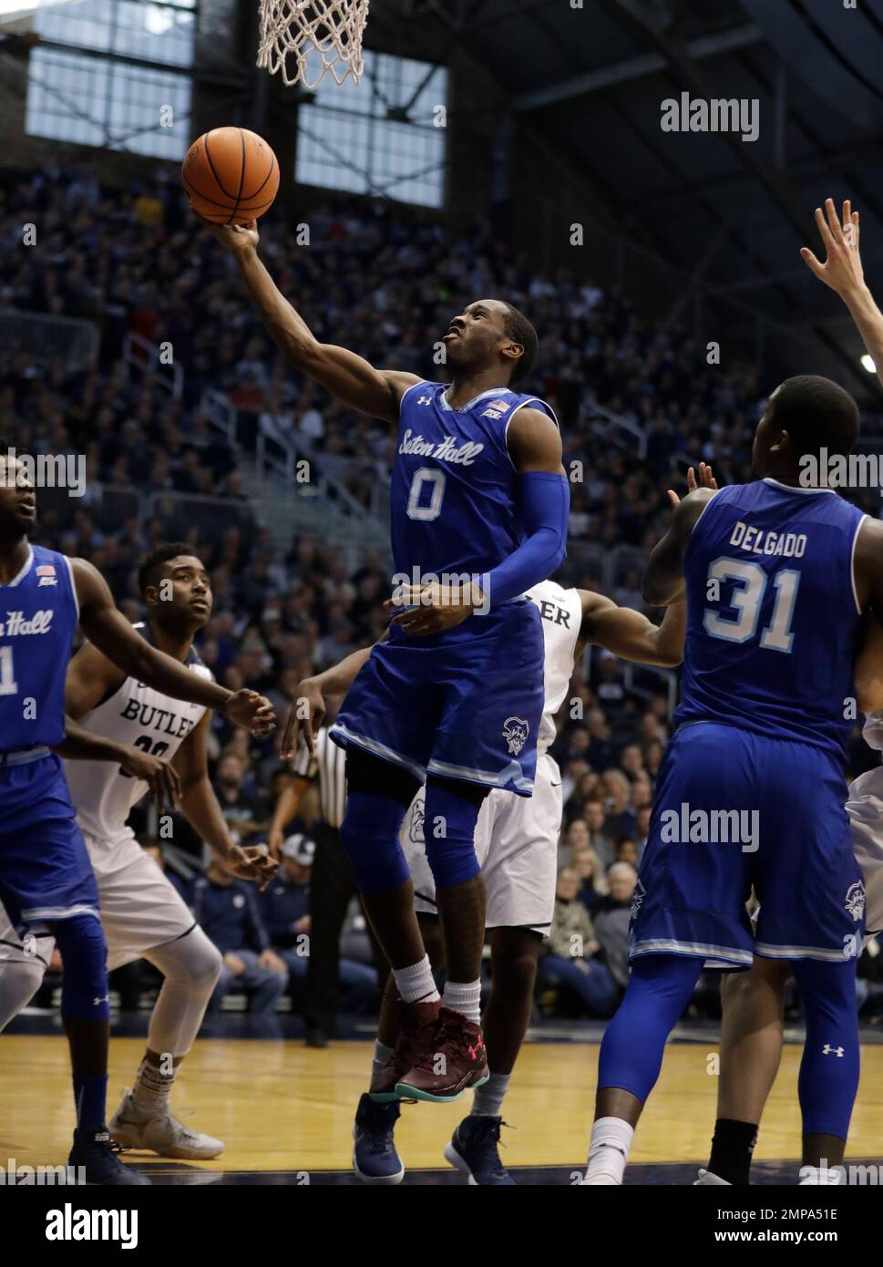 Seton Hall's Khadeen Carrington (0) shoots during the second half of an ...