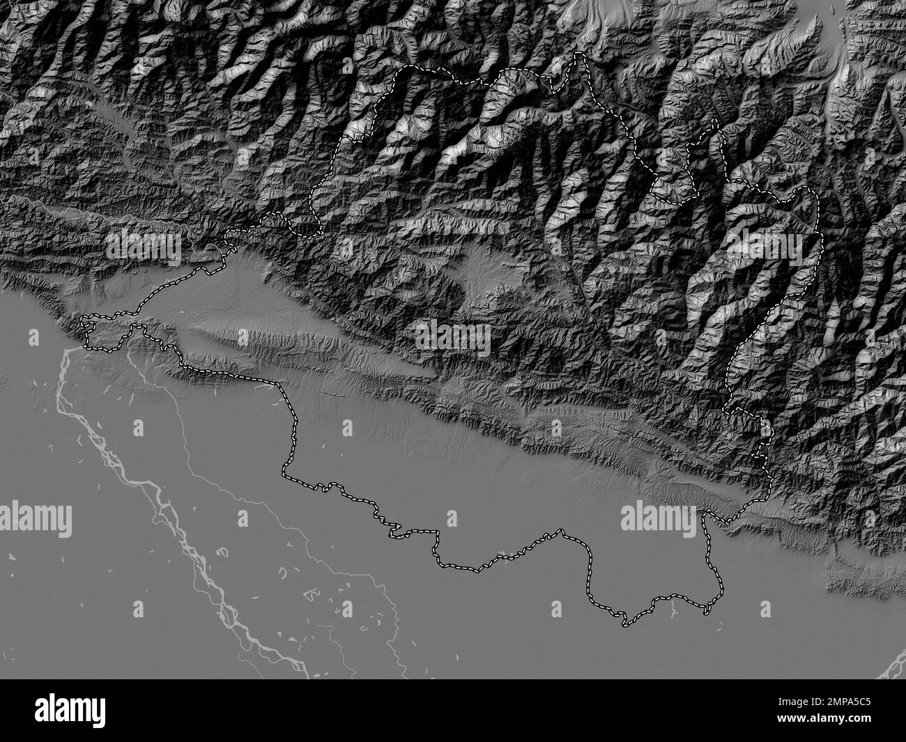 Central, development region of Nepal. Bilevel elevation map with lakes ...