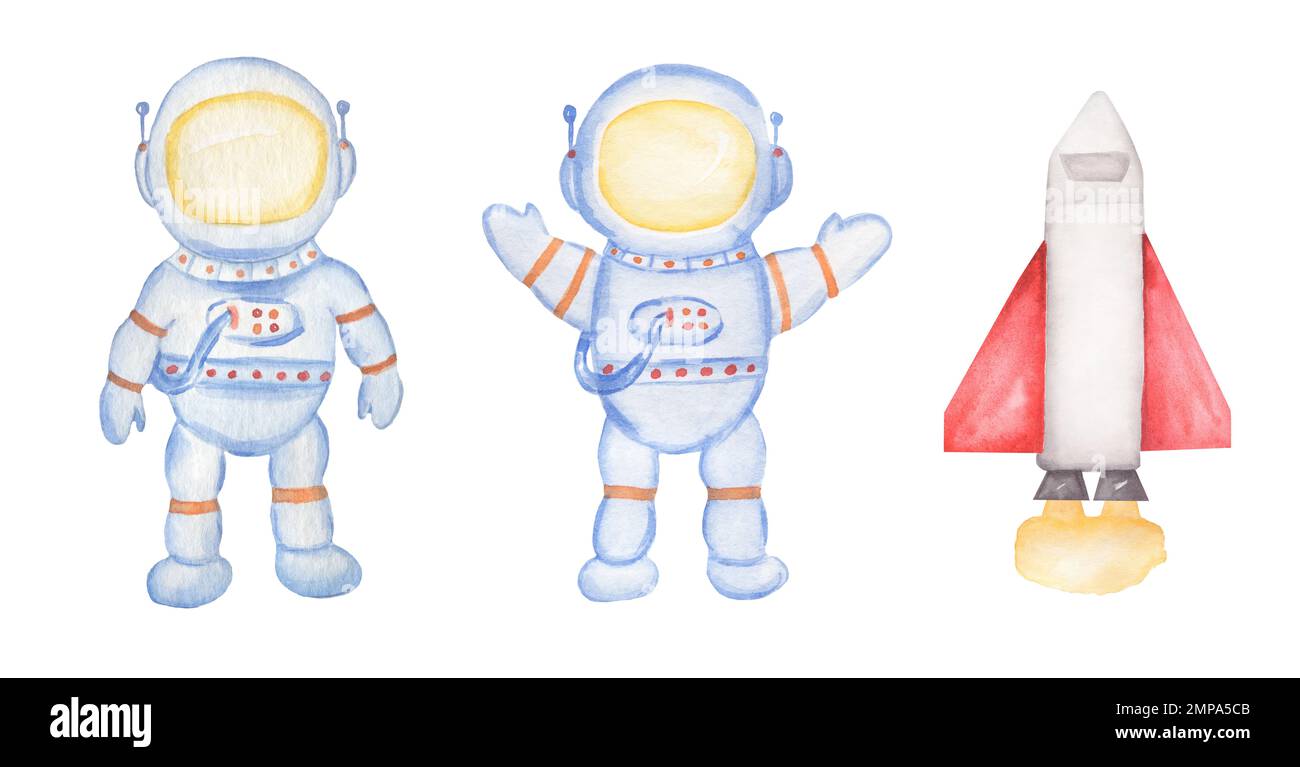 Watercolor spaceman and spaceship illustration set, astronaut clip art ...