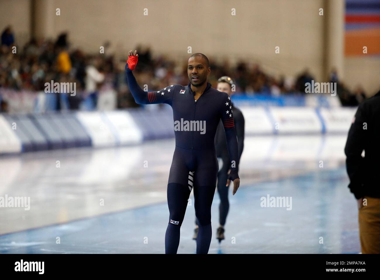 Shani Davis reacts after competing in the men's 1,500 meters during the ...