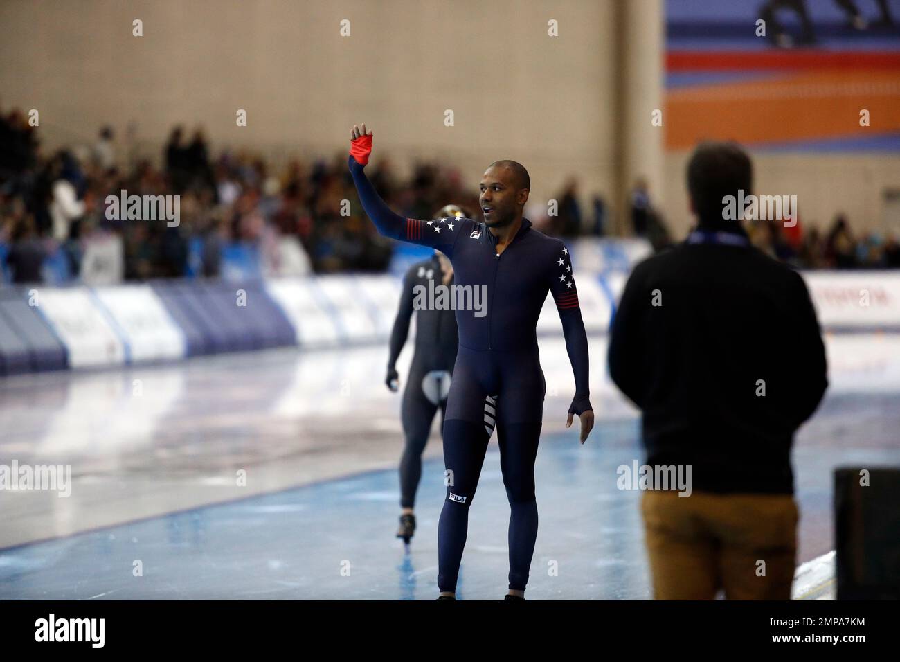 Shani Davis reacts after competing in the men's 1,500 meters during the ...