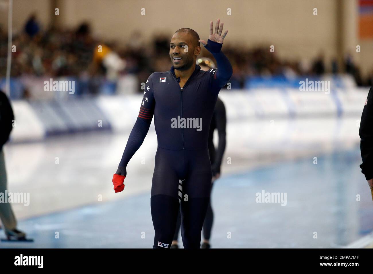 Shani Davis reacts after competing in the men's 1,500 meters during the ...