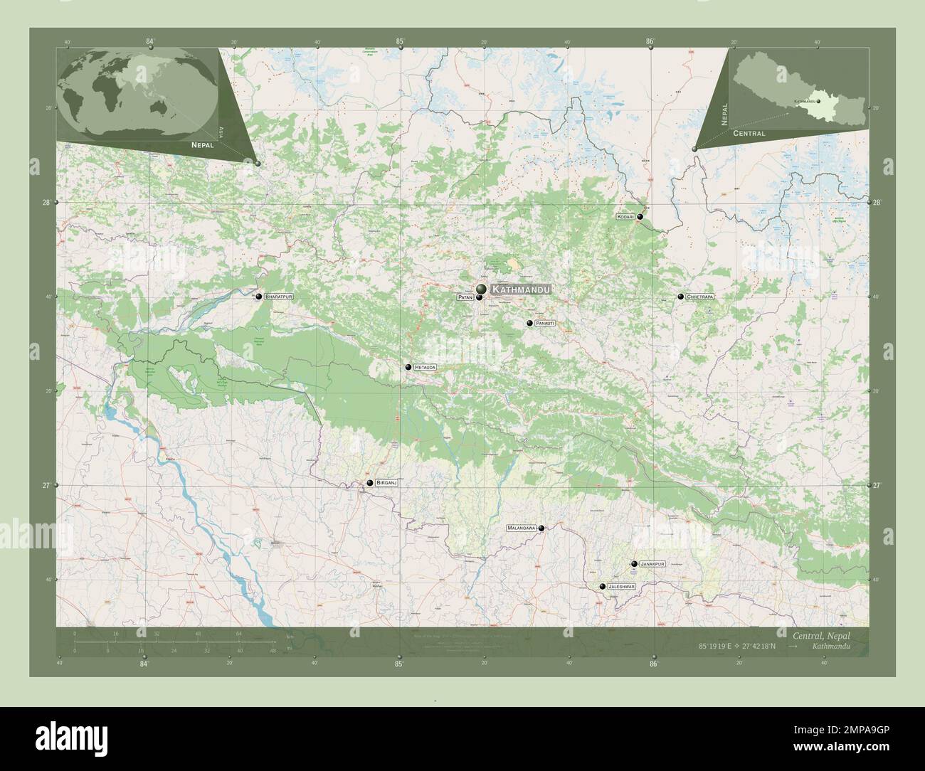 Central, development region of Nepal. Open Street Map. Locations and ...
