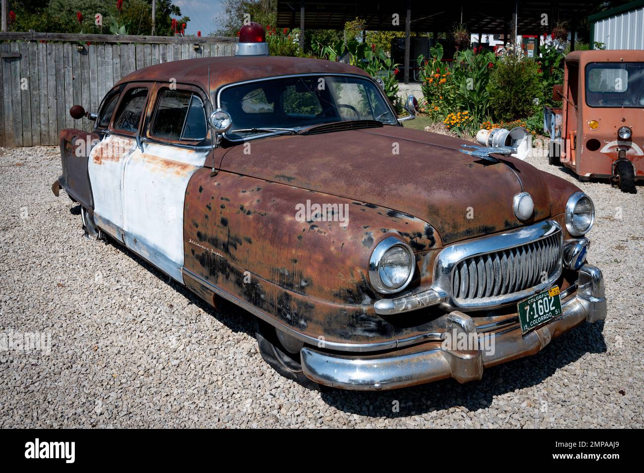 A detail of an old classic Nash Motors Statesman Super Fastback ...