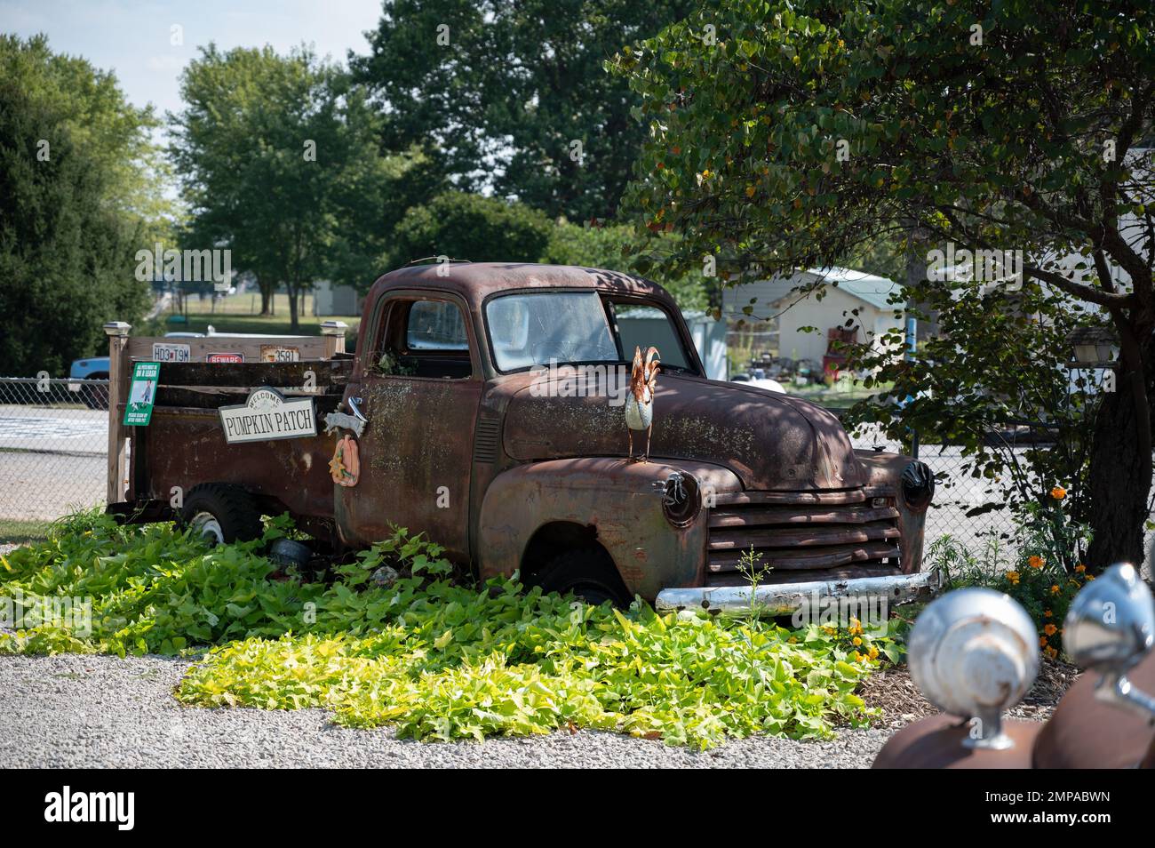 A detail of an old, rusty Chevrolet Advance Design van abandoned in the ...
