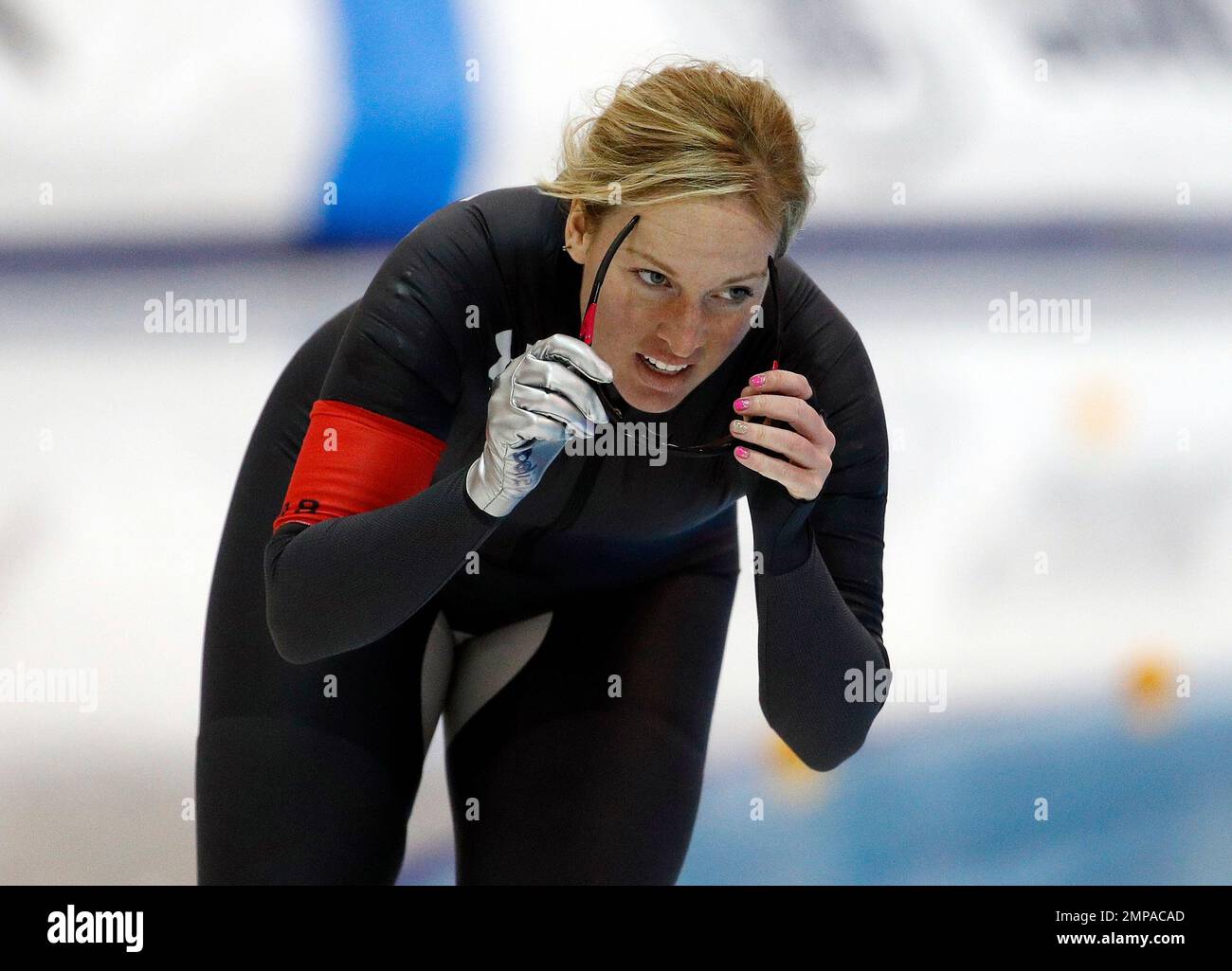 Kelly Gunther reacts after competing in the women's 1,500 meters during ...