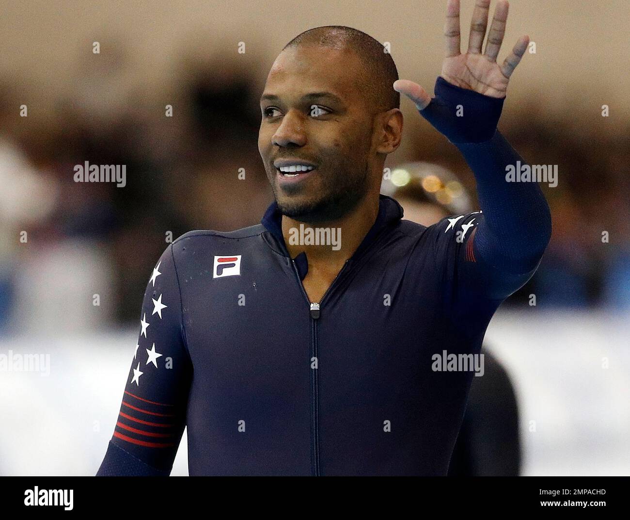Shani Davis reacts after competing in the men's 1,500 meters during the ...
