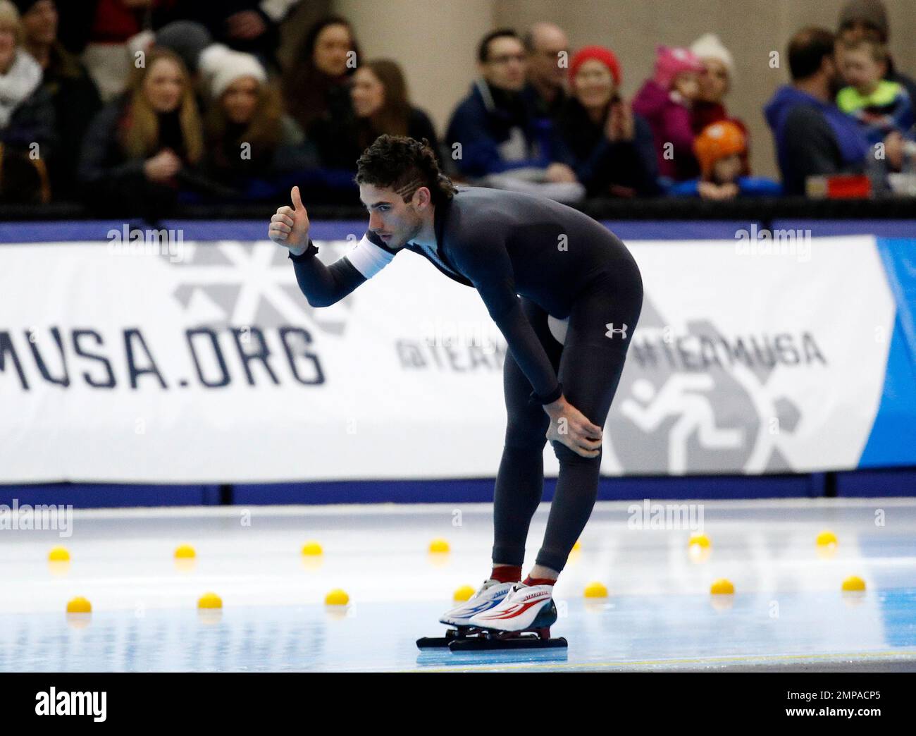 Emery Lehman reacts after competing in the men's 1,500 meters during ...