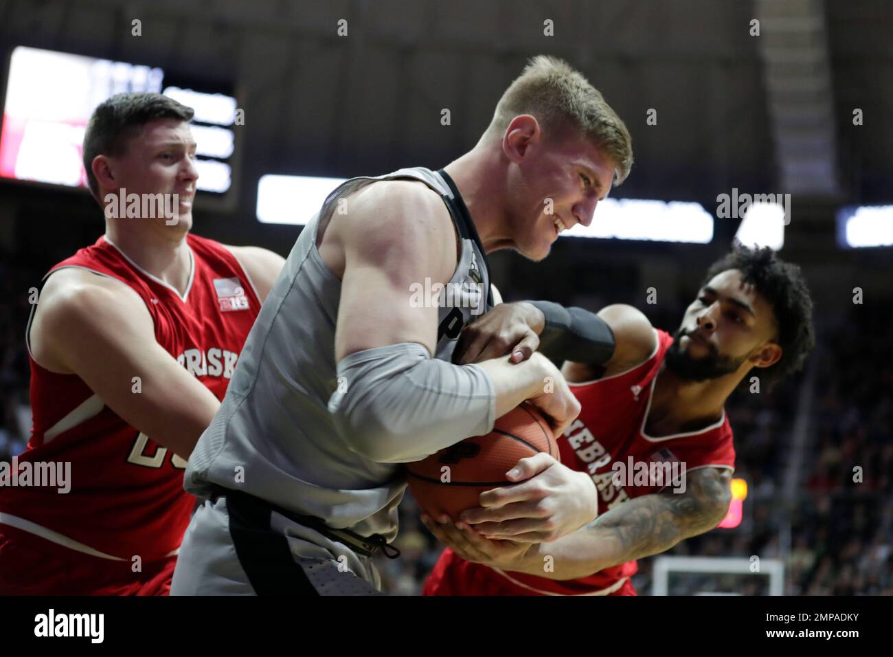 Purdue center Isaac Haas (44) and Nebraska forward Isaac Copeland (14 ...