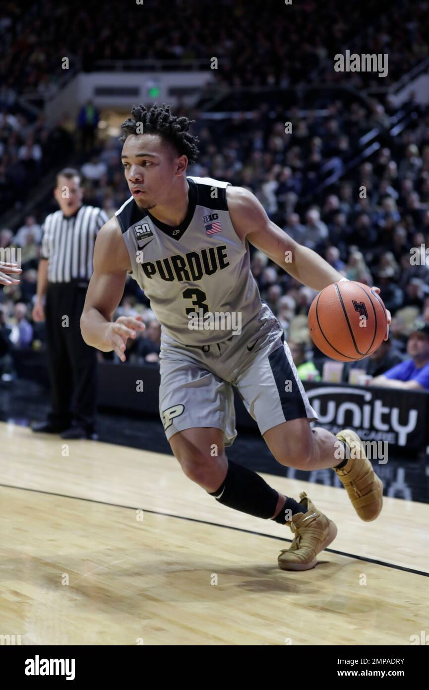 Purdue guard Carsen Edwards (3) drive son Nebraska in the second half ...