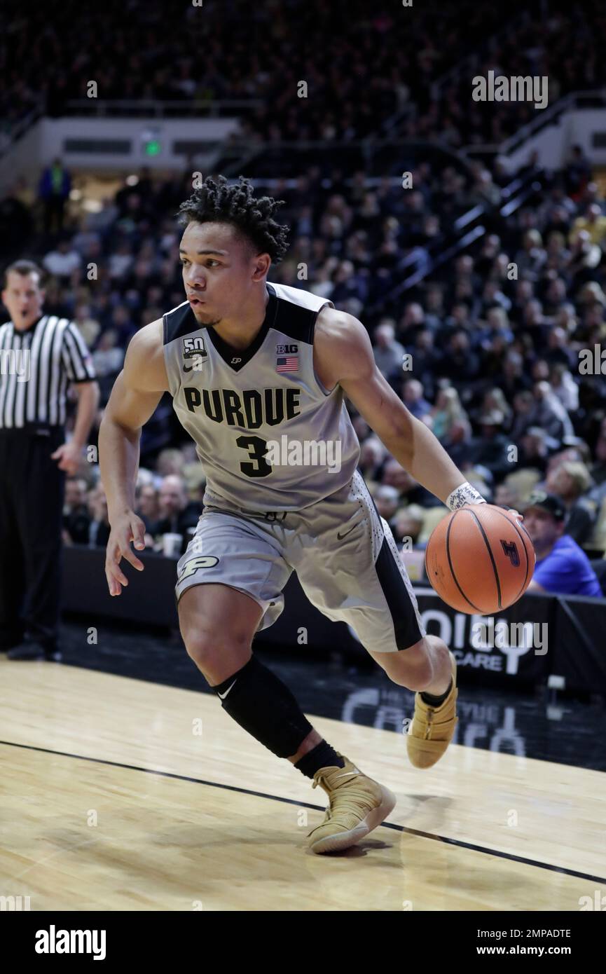 Purdue guard Carsen Edwards (3) drive son Nebraska in the second half ...
