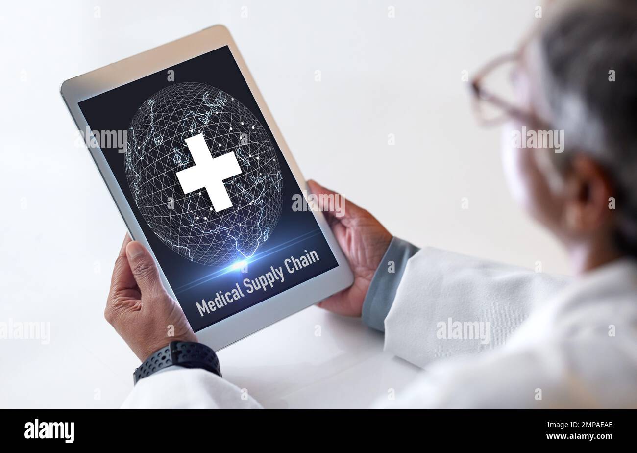Doctor, tablet or global healthcare logistics in medical supply chain ...