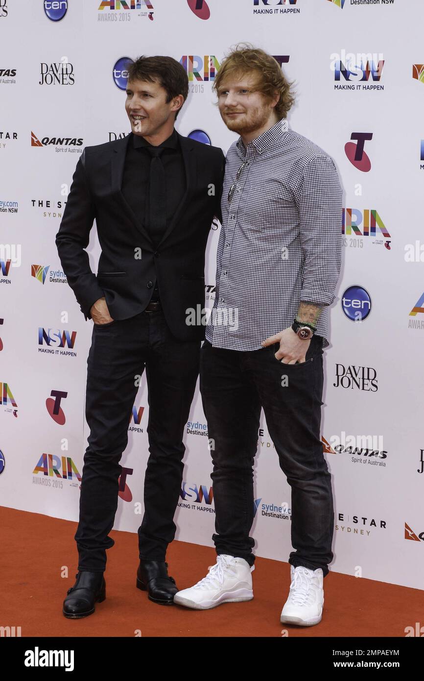 James Blunt and Ed Sheeran arrives on the red carpet at the ARIA Awards ...