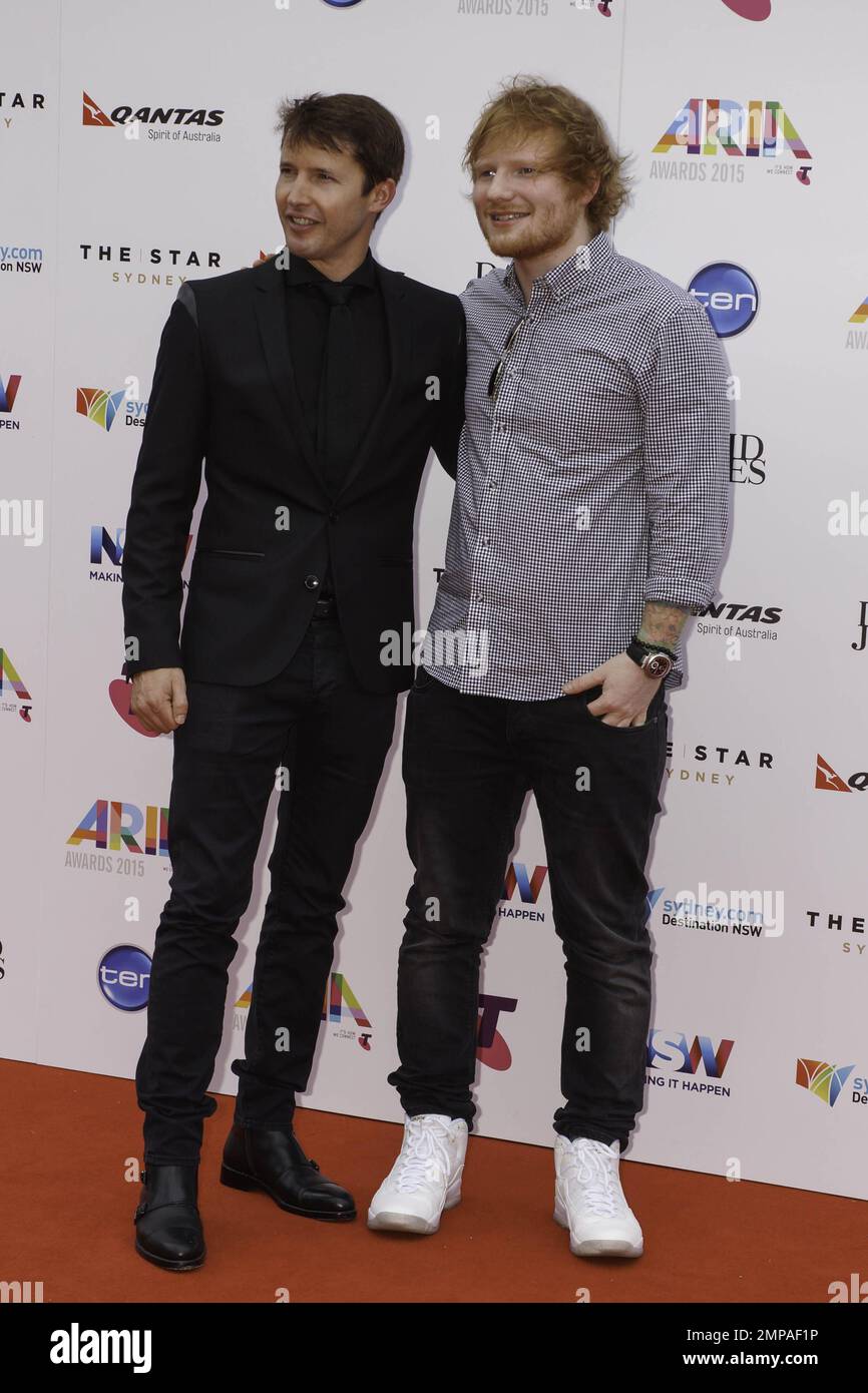 James Blunt and Ed Sheeran arrive on the red carpet at the ARIA Awards ...