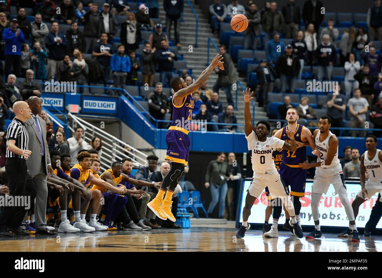 East Carolina's B.J.Tyson misses a 3-point basket to tie the score in ...