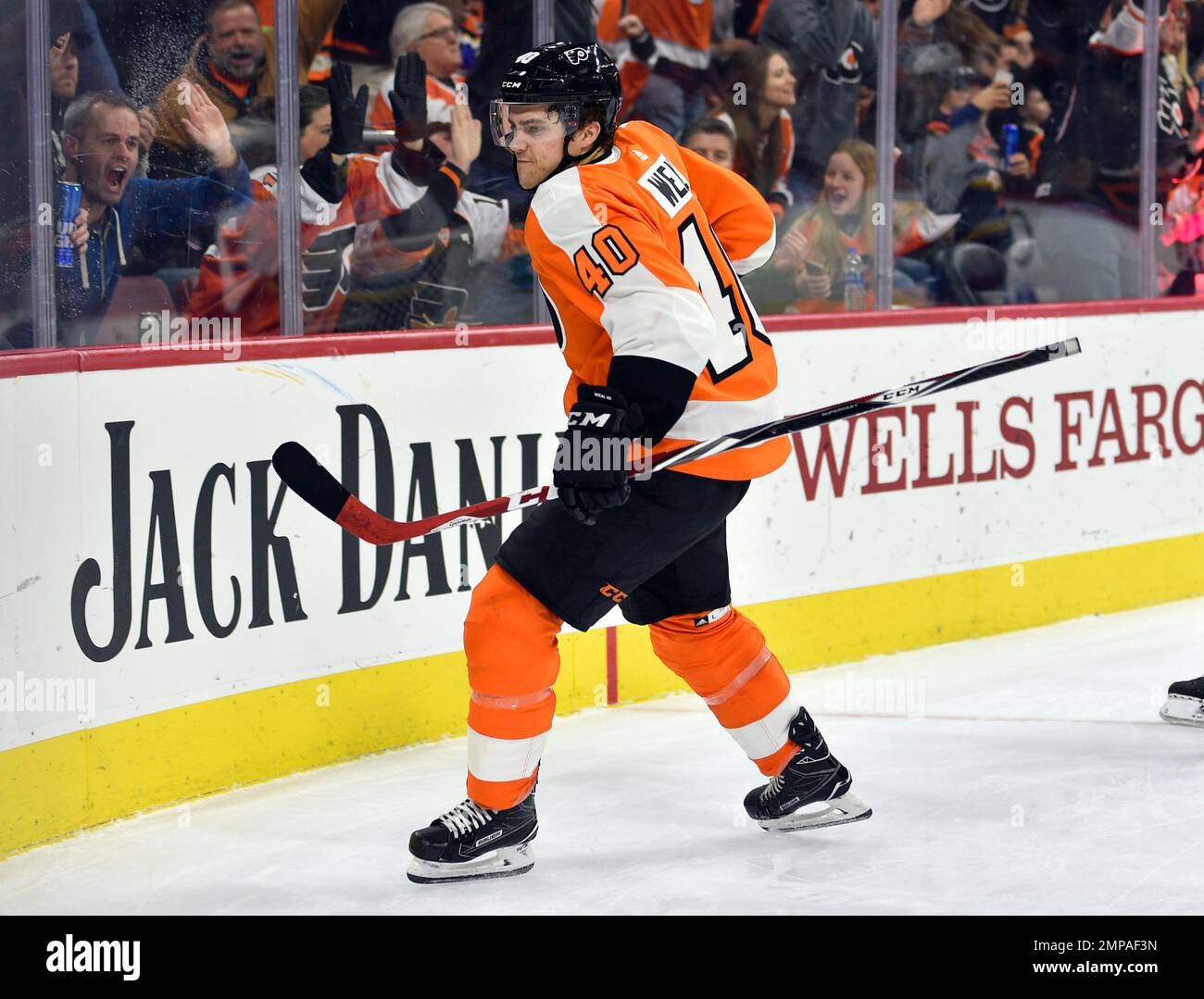 Philadelphia Flyers' Jordan Weal celebrates after scoring a goal past ...