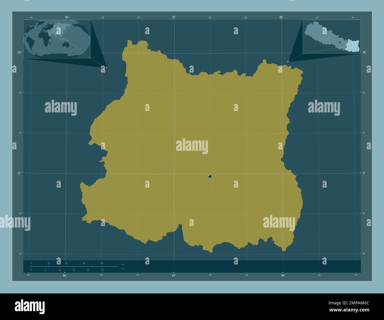 East, development region of Nepal. Solid color shape. Corner auxiliary ...