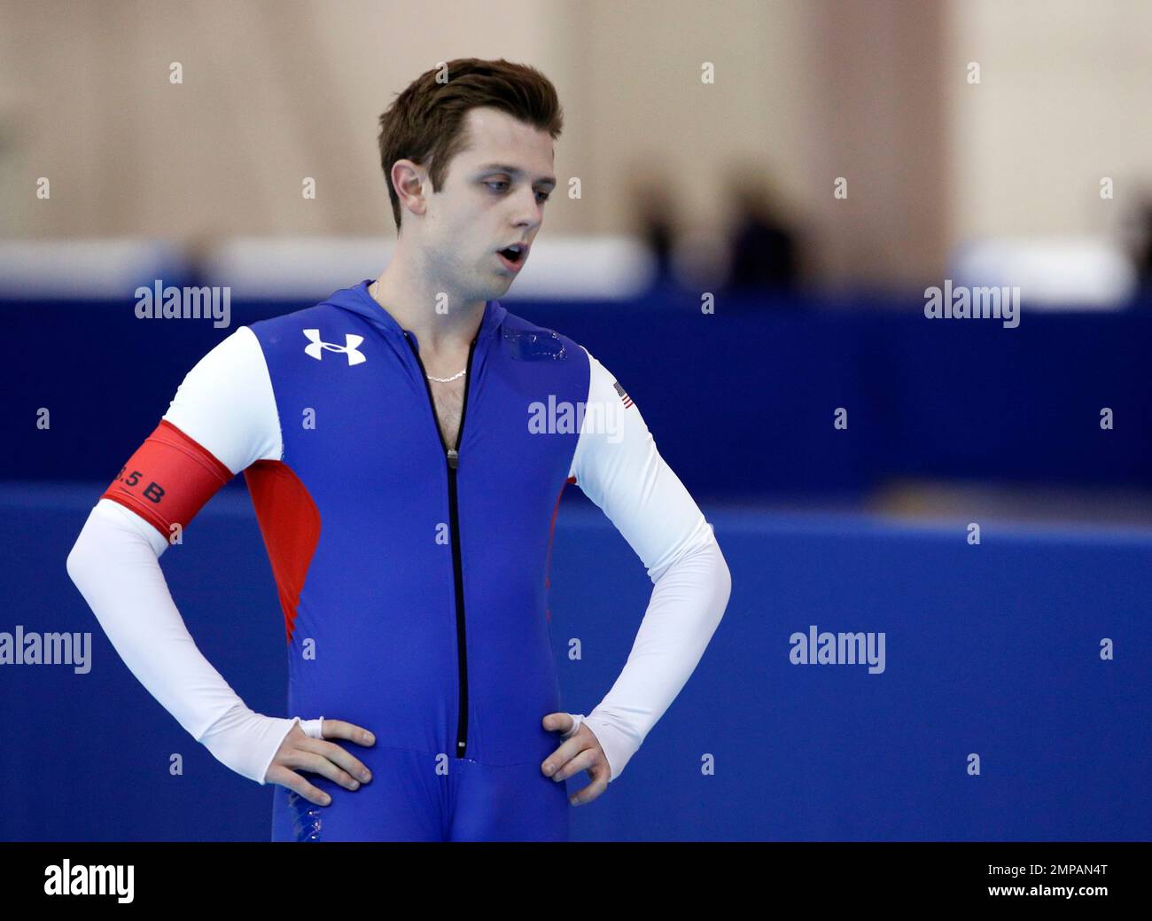 Brett Perry reacts after competing in the men's 500 meters during the U ...