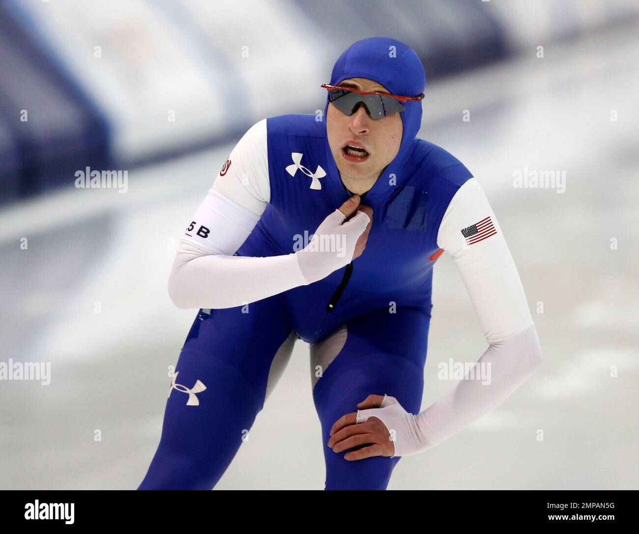 Andrew Turner reacts after competing in the men's 500 meters during the ...
