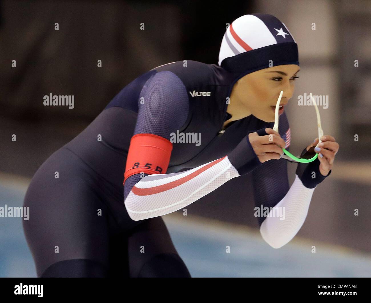 Mariah Richardson reacts after competing in the women's 500 meters ...