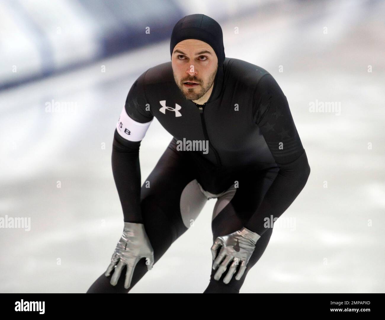 Mitchell Whitmore reacts after competing in the men's 500 meters during ...